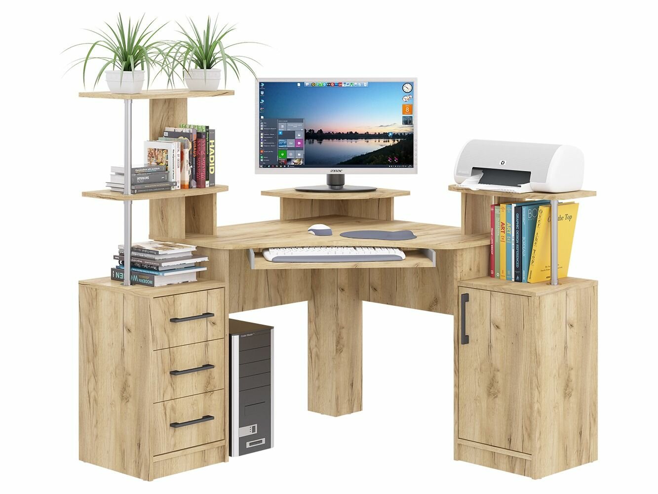 Стол компьютерный угловой КС-26 Дуб крафт золотой.