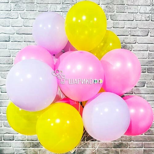 Букет из шаров Белый с желтым и розовым