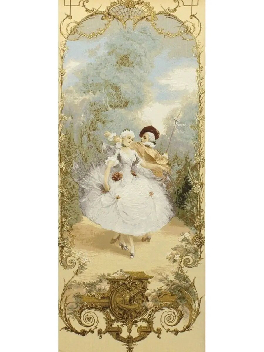 Большой гобелен на стену на подкладке с карманом для карниза Урок танца в стиле прованс 150х65 см.