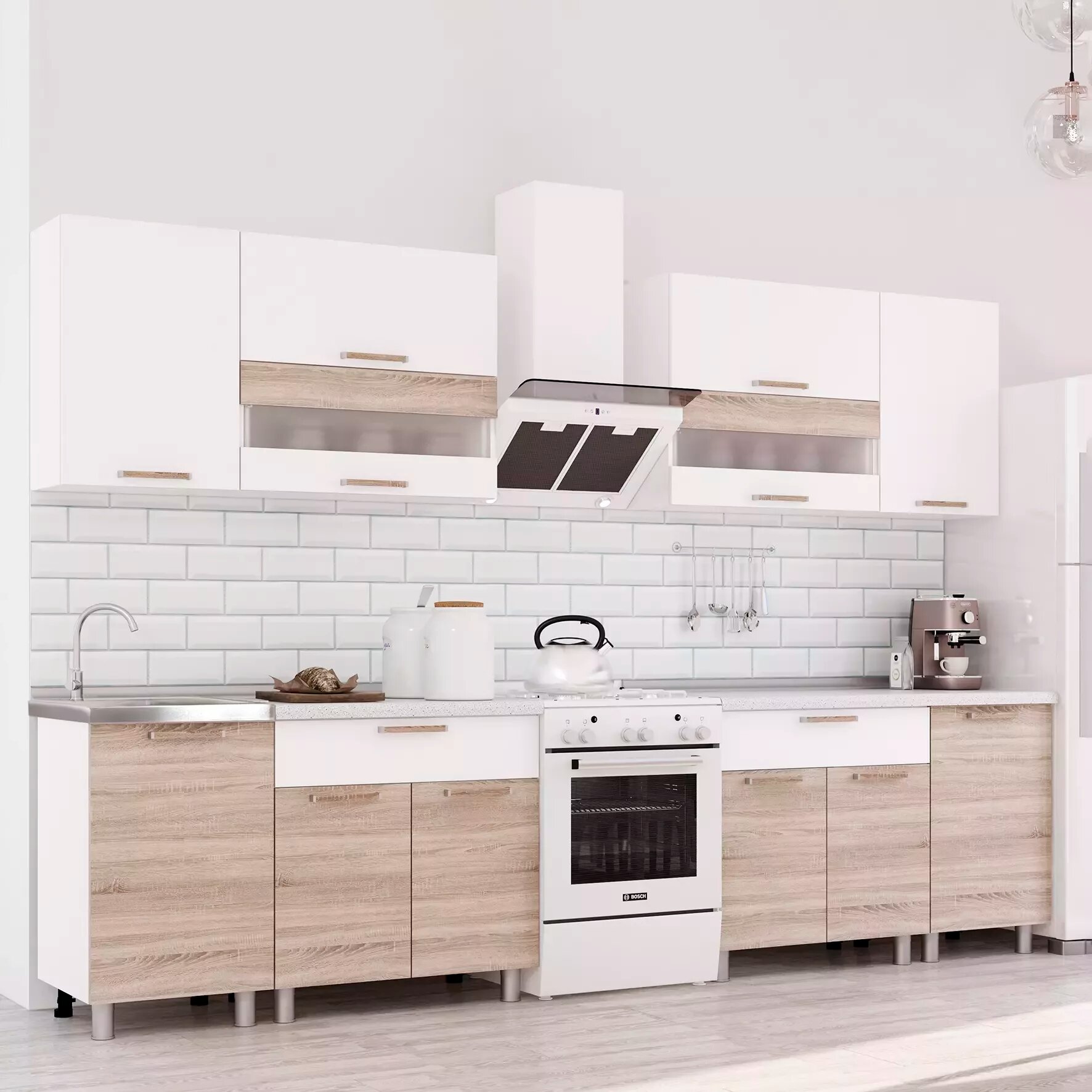 Кухня «Айсбери» 2,4 м, модульная, 240 см, белый/сонома (2400х600х2140)