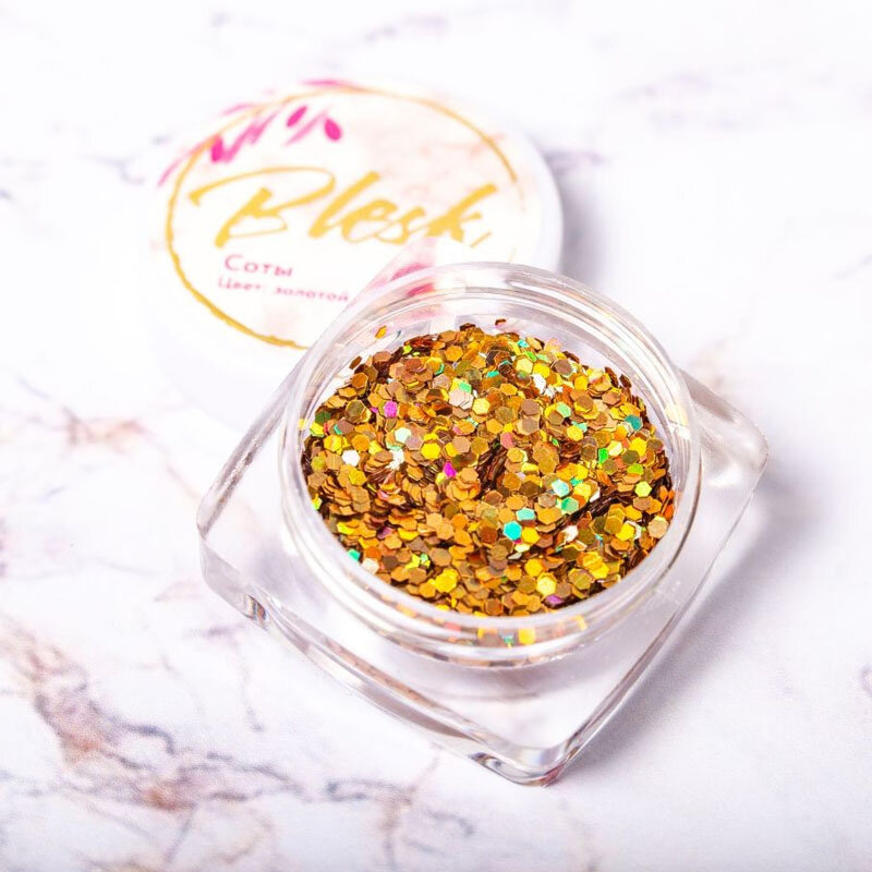 Дизайн для ногтей Blesk "Соты", цвет золотой