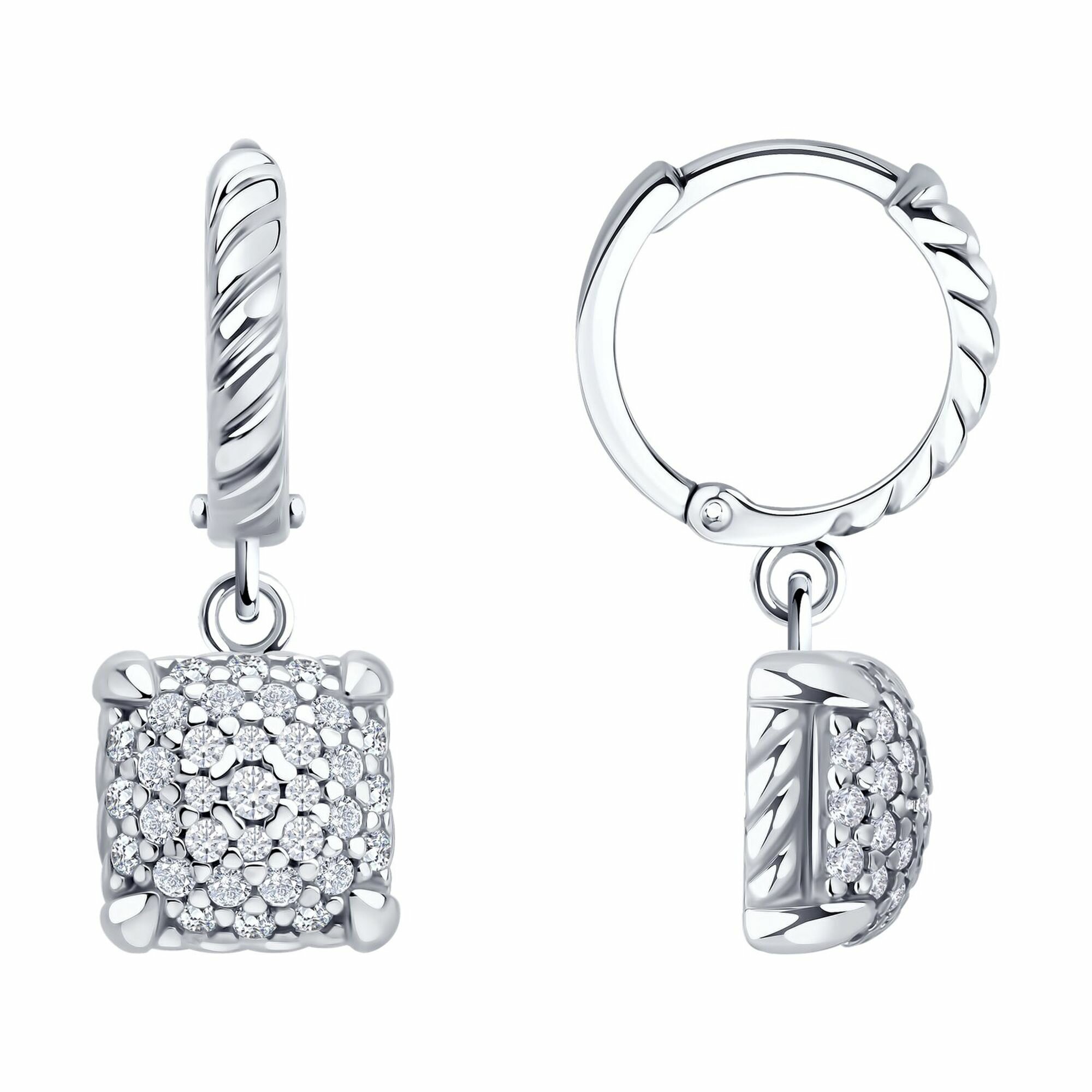 Серьги, серебро, 925 проба, родирование, фианит