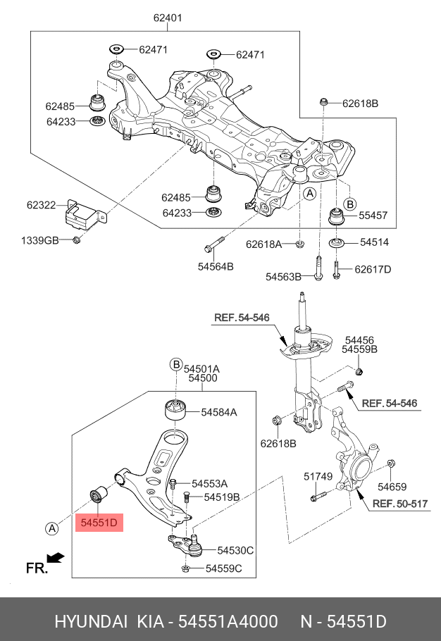 Сайлентблок рычага подвески перед прав Hyundai Kia 54551A4000