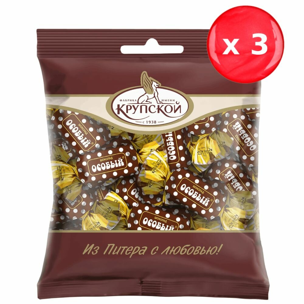Конфеты Крупской "Особый" темный шоколад, шоколадные 200 г х 3 шт