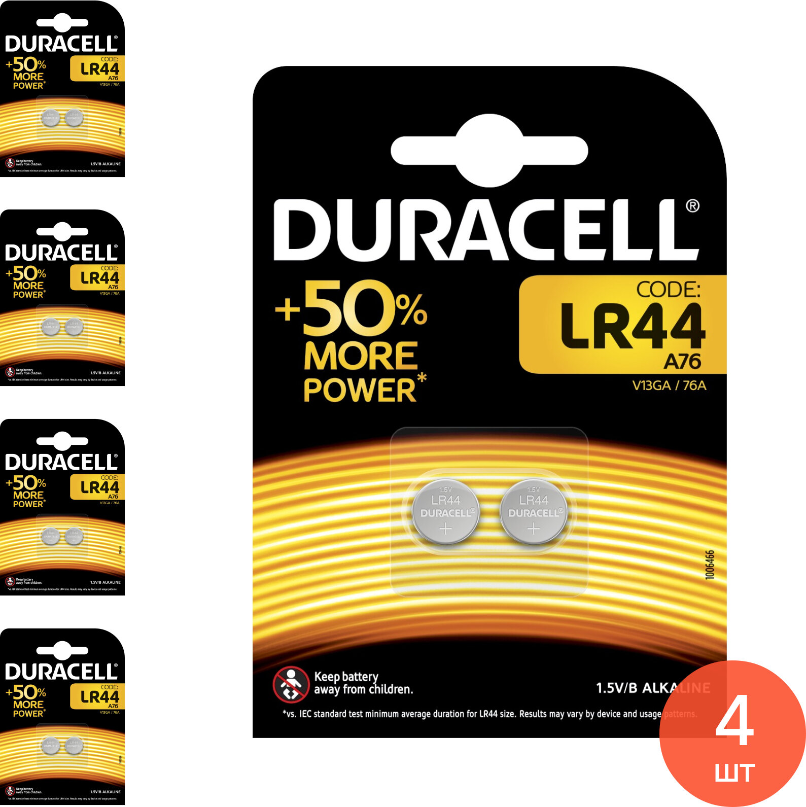 DURACELL LR44-2BL (кратно 2) (комплект из 4 шт)
