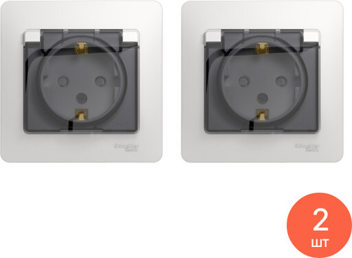 Розетка силовая штепсельная Systeme Electric / Систем Электрик Glossa, 16А 250В IP44 белый, с заземляющим контактом, шторками и прозрачной крышкой GSL000148 / электрооборудование (комплект из 2 шт)