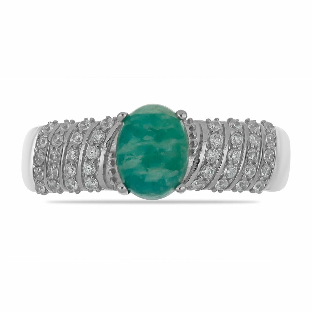 Кольцо, серебро, 925 проба, родирование, фианит, амазонит