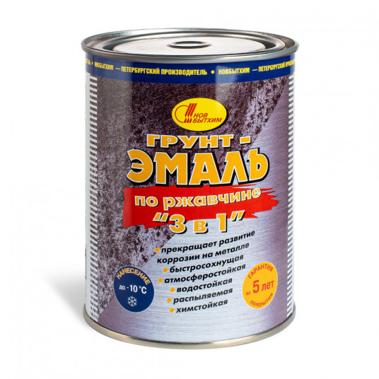 Грунт-Эмаль по Ржавчине Новбытхим "3 в 1" 3л Черная для Защиты и Окраски как Чистых, так и Ржавых или Частично Прокорродировавших Металлических Поверхностей.