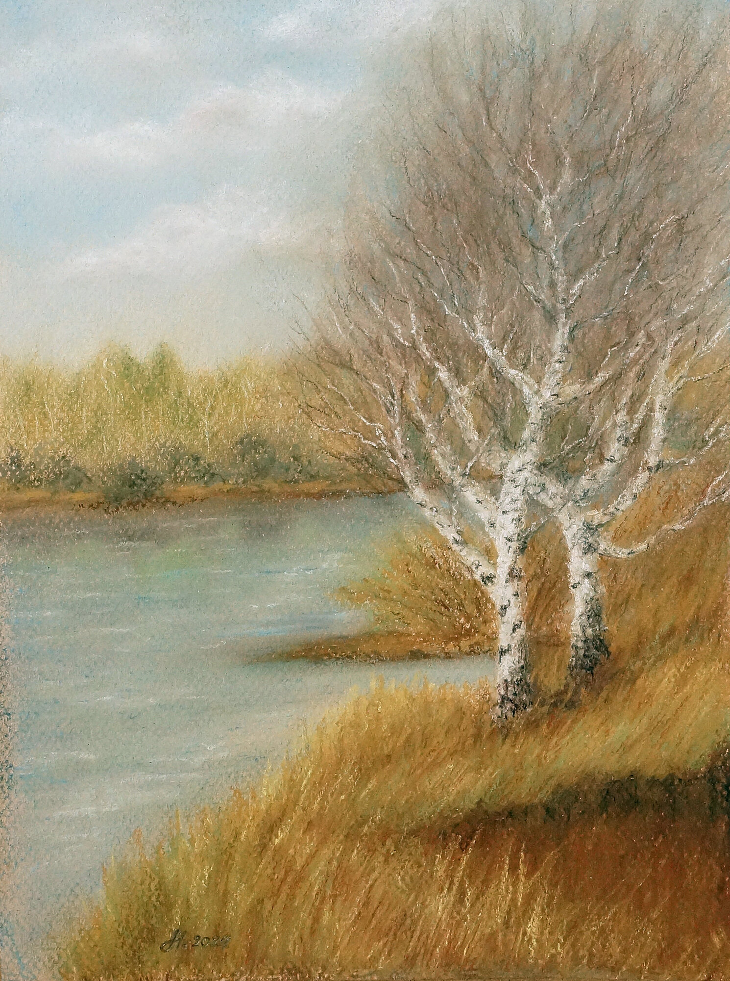 Ранней весной • Натурный пейзаж • Авторская картина пастелью • Ручная работа