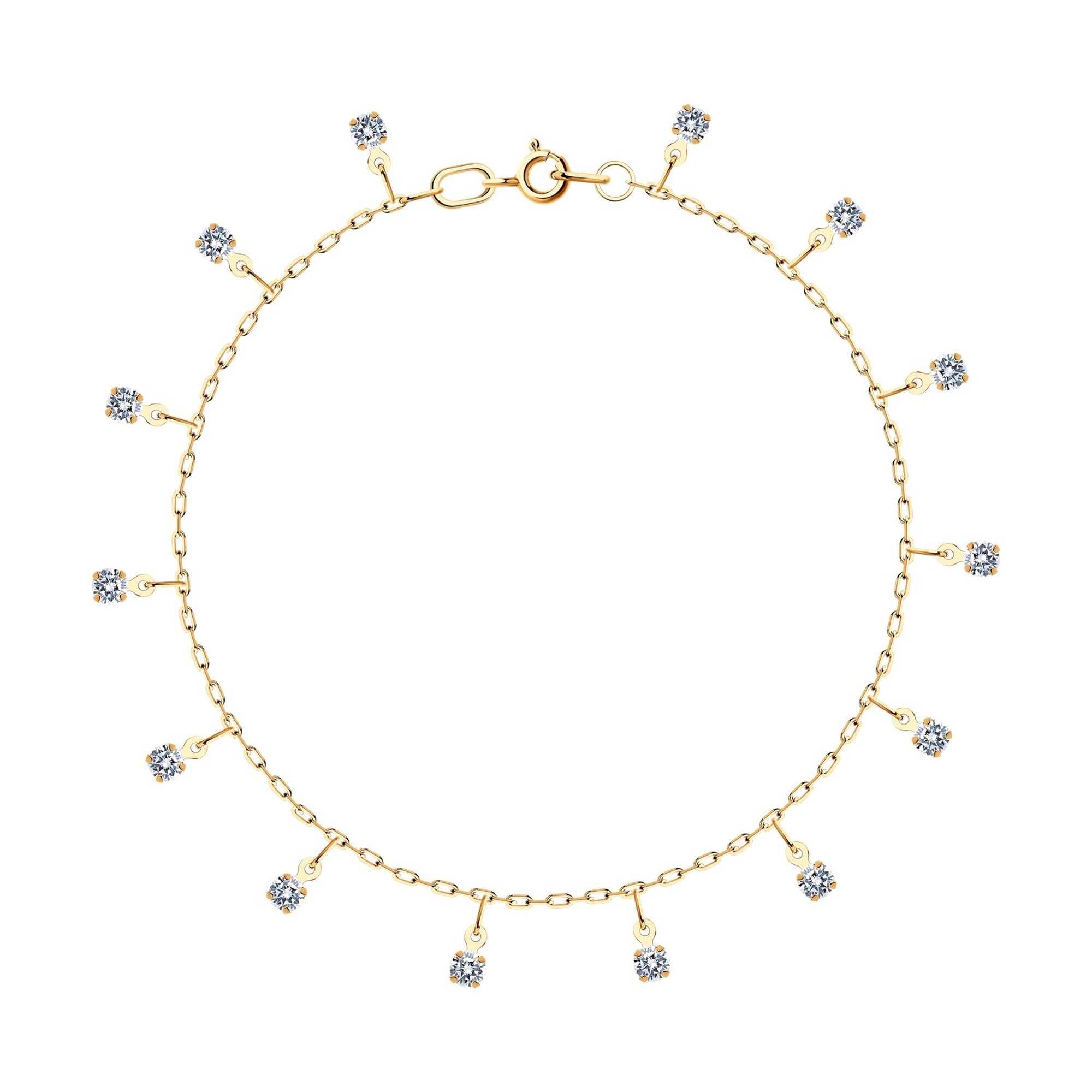 Браслет, красное золото, 585 проба, фианит