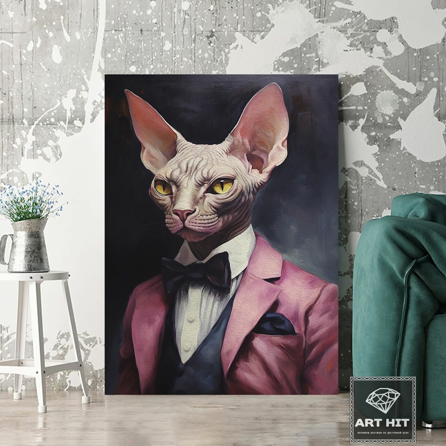 Картина сфинкс кот, кот в пиджаке, 30х40 см.