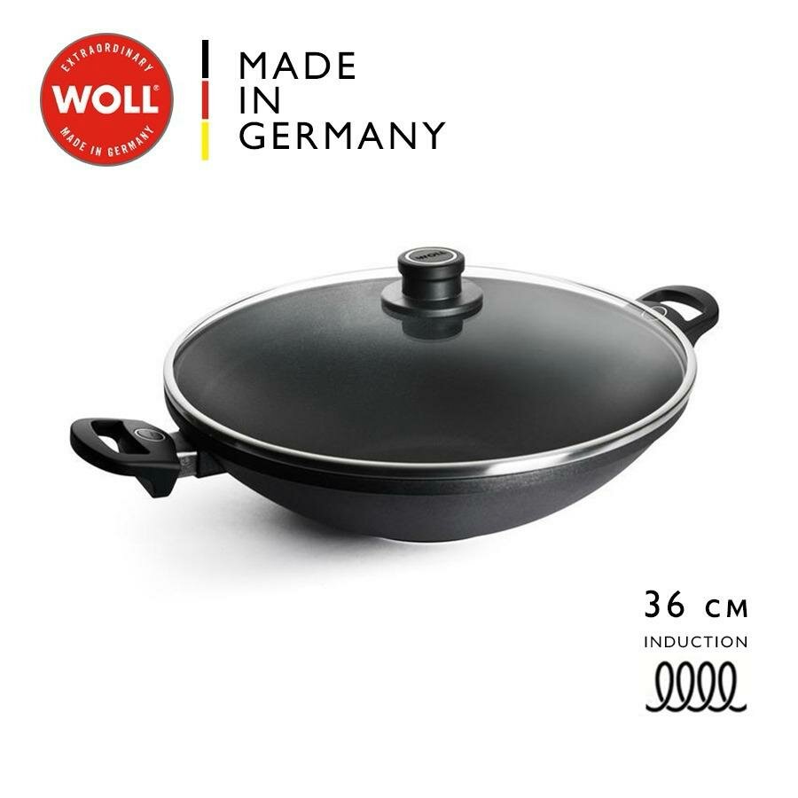 Вок литой WOLL (Германия), серия Diamond Titan Best Induction. h-11 см, d-36 см с жаропрочной крышкой