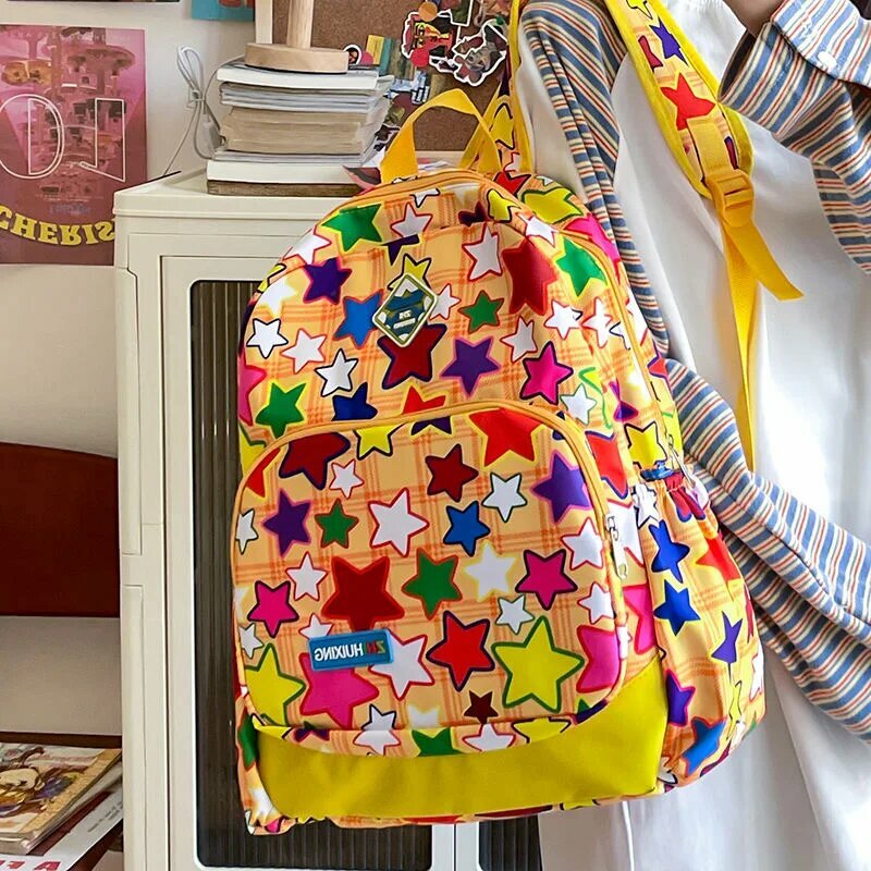Японские милые корейские милые школьные ранцы, красочные рюкзаки с милыми звездами из yellow star