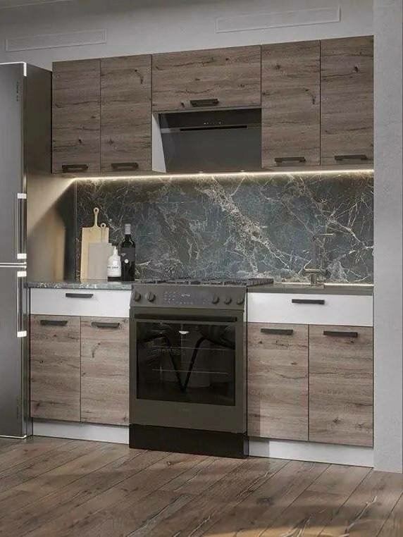 Кухонный гарнитур Эра ЛДСП 1,8м с окапом дуб горный без столешницы, ЭРА