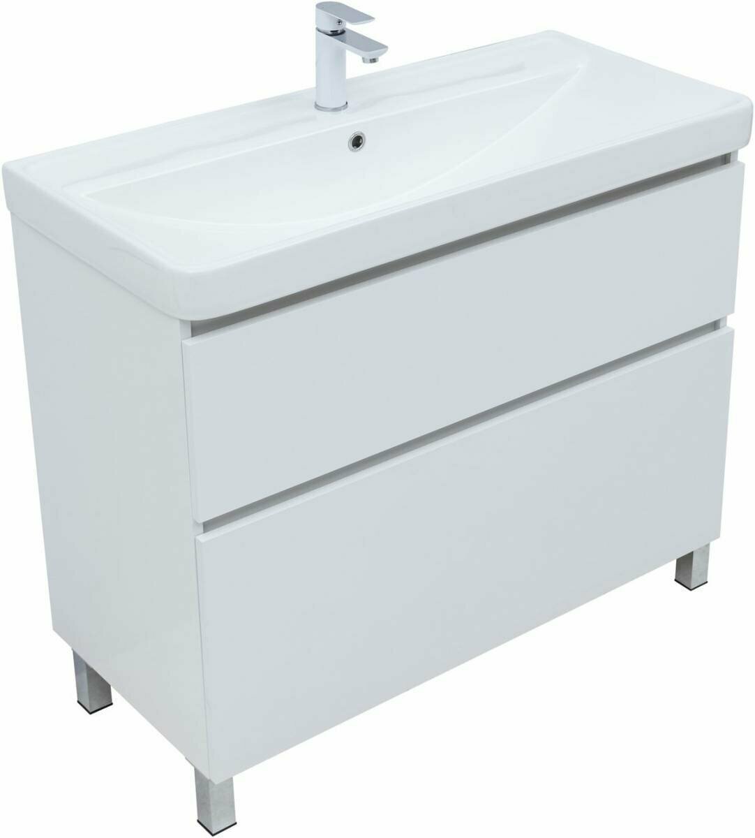 Тумба с раковиной Aquanet Вега 100 напольная, белый глянец + раковина Ирис