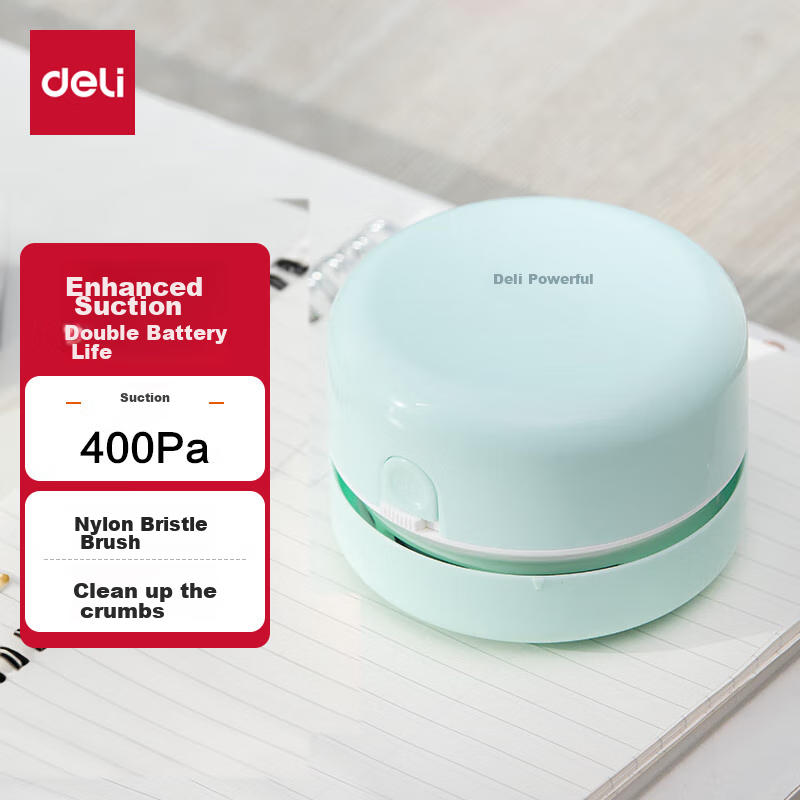 Deli Strong Suction Desktop Vacuum Cleaner, Mini Keyboard Dust Removal Cleaning Assistant, Eraser Debris Cleaner, Student Supplies, Office Supplies, Light Green 18880
