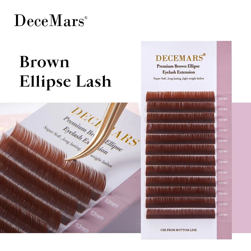 DeceMars Brown Ellipse Lash, C изгиб, 0.15 мм, 8-15 Mix