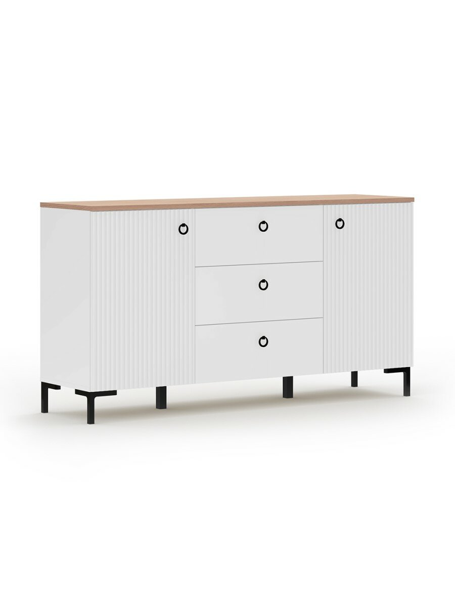 Тумба двухдверная с 3 ящиками Askona (Аскона) Zima (Зима) 150х81х41 Гикори кингстон+Белый