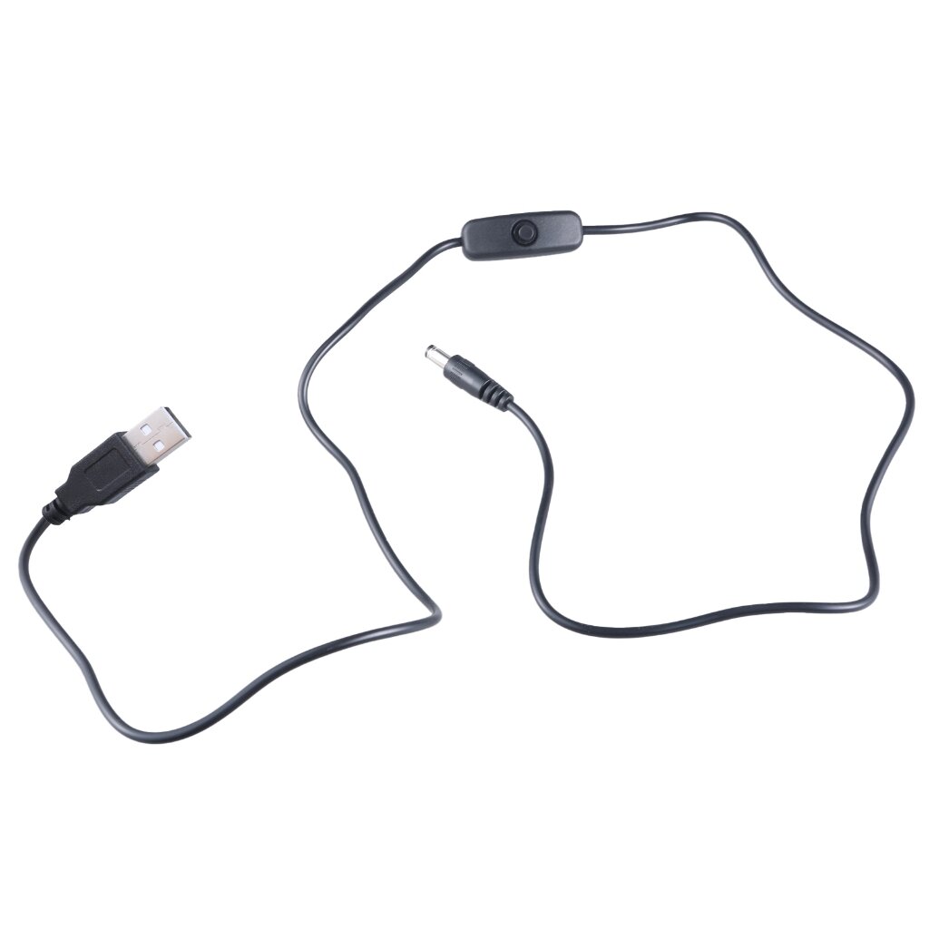 Кабель питания USB-DC5.5x2.1 мм с Удобной Кнопкой Переключения для Электронных устройств 5 В длиной 100 см Черного цвета