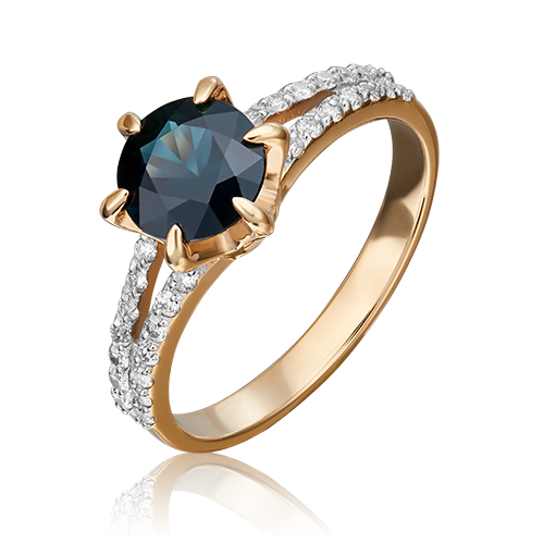 Кольцо, красное золото, 585 проба, бриллиант, сапфир