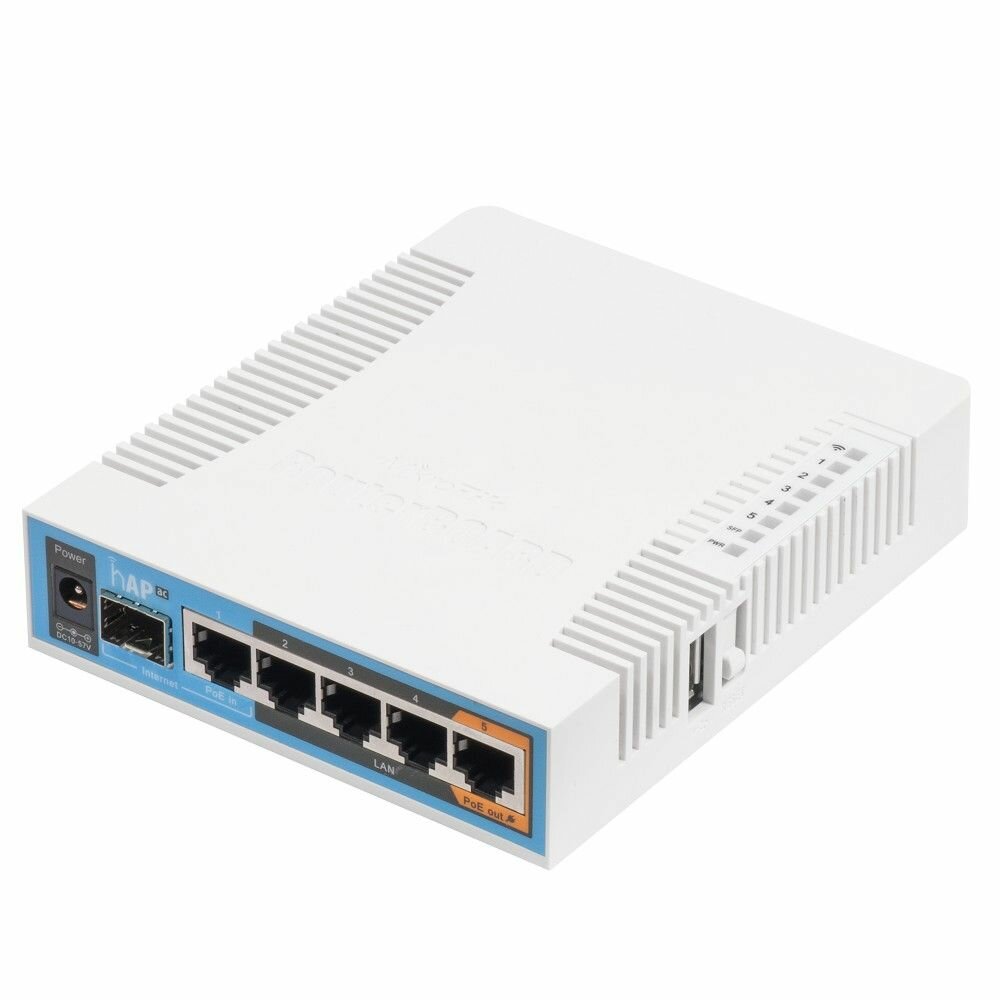 Wi-Fi Роутер MikroTik hAP ac RB962UiGS-5HacT2HnT гигабитный, AC1750, 3xRJ45 1Гбит/с, 1xRJ45+PoE IN, 1xRJ45+PoE OUT, 1xUSB с поддержкой 3G/4G модемов, двухдиапазонный