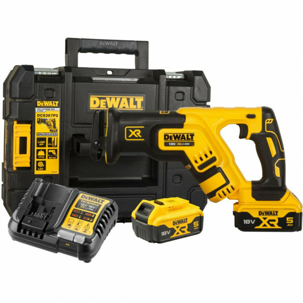 Аккумуляторная сабельная пила DEWALT DCS367P2 с 2 АКБ 5 Ач и ЗУ, в кейсе TSTAK