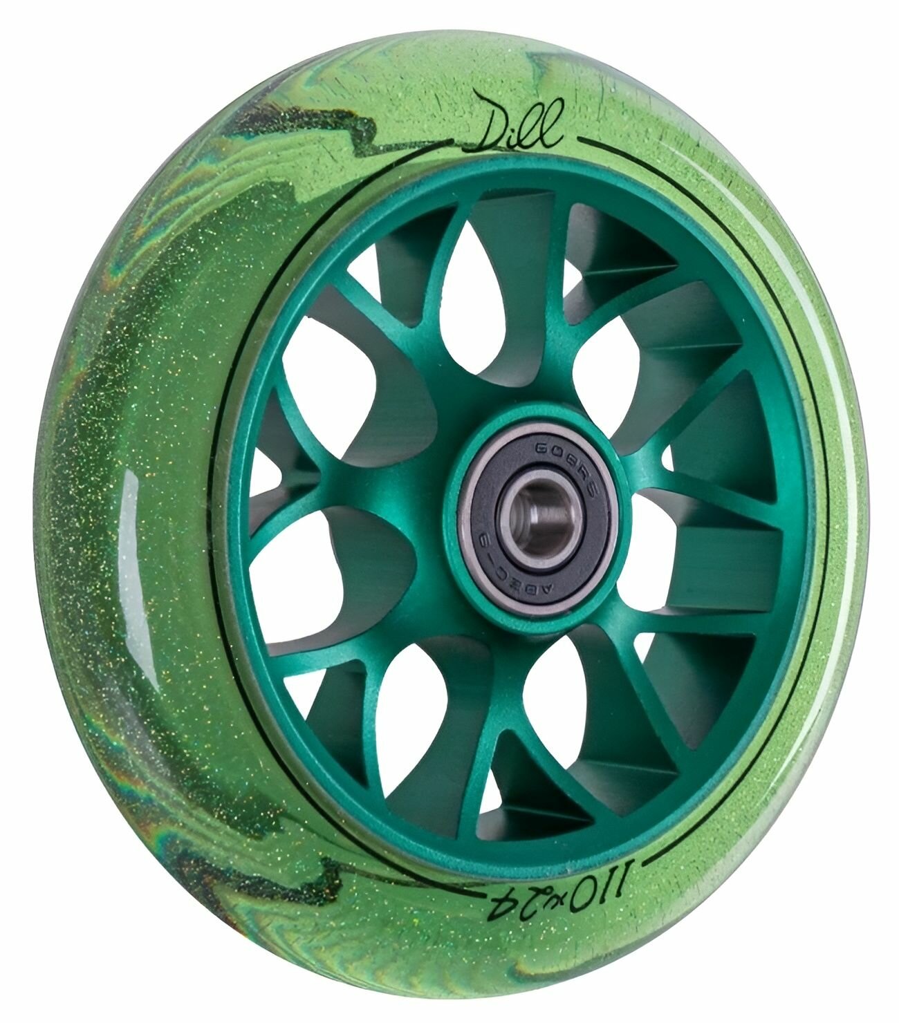 Колесо для трюкового самоката Tech Team Dill 110х24 мм. abec 9 green