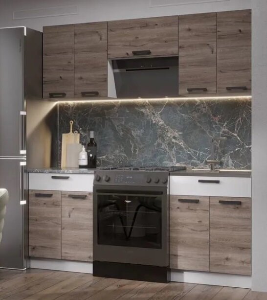 Кухня ЭРА Дуб Горный, ЛДСП, столешница черный мрамор, 180 см