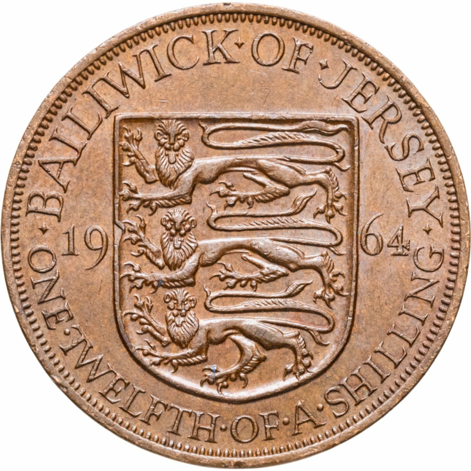 Джерси 1/12 шиллинга shilling 1964, Бронза, в сохранности XF-AU