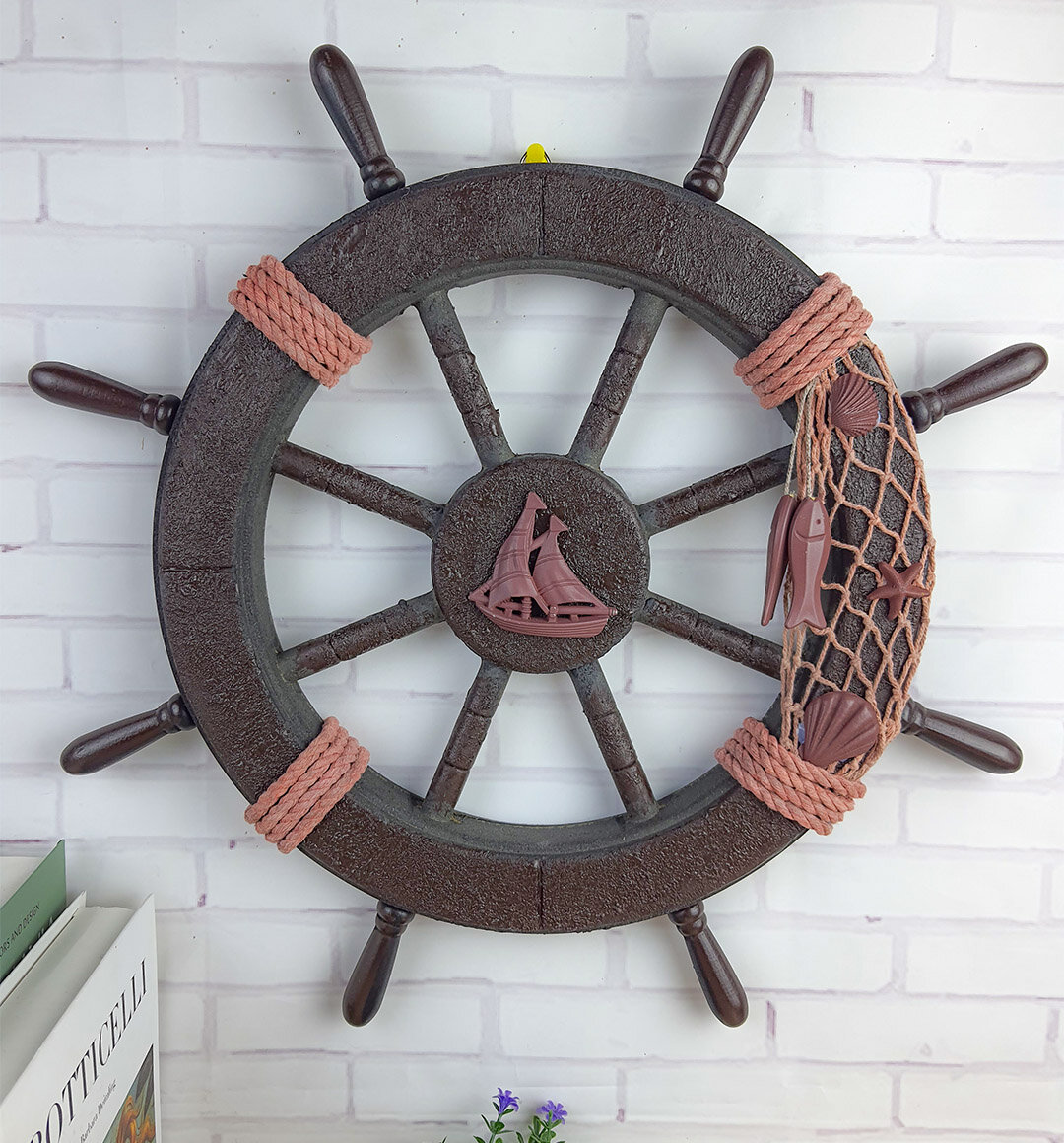 Штурвал настенный 45х45х4 см, дерево, OLD BLACK морской декор
