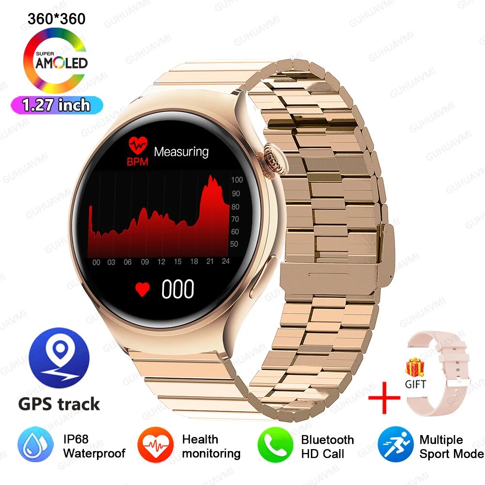 2025 New Watch Mini Women Smart Watch HD AMOLED Screen GPS trackr IP68 Waterproof Heart Rate Bluetooth Call Sports Bracelet Men