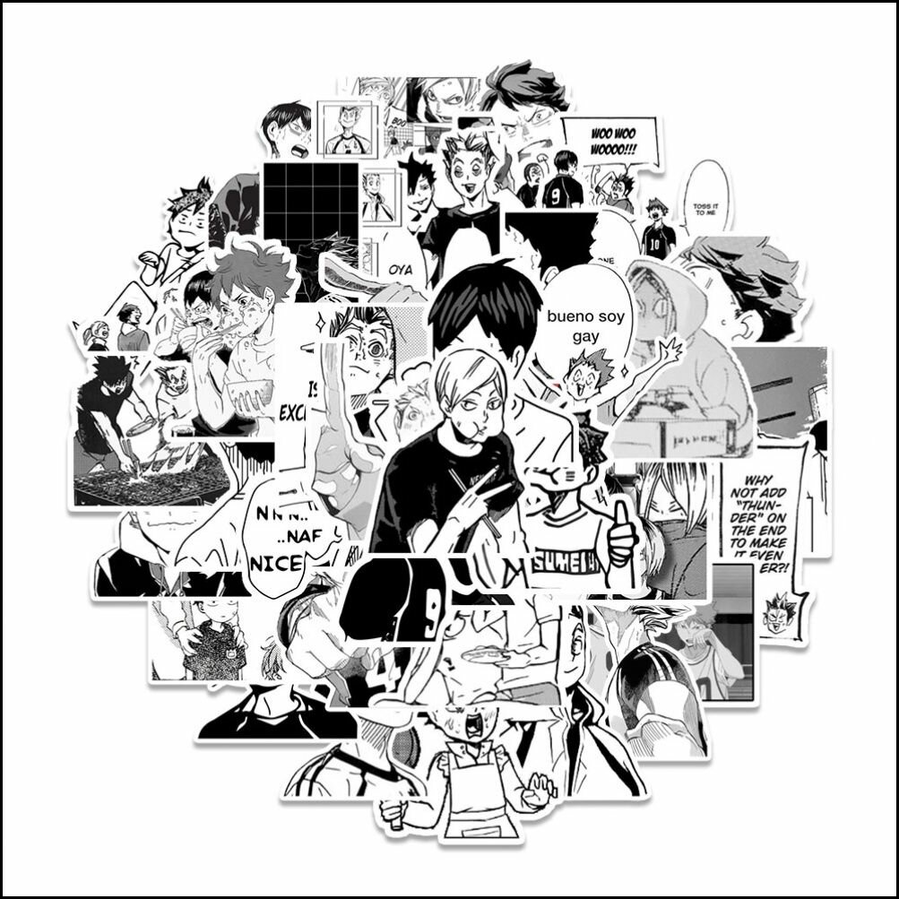 54 черно-белых аниме-стикера Haikyuu
