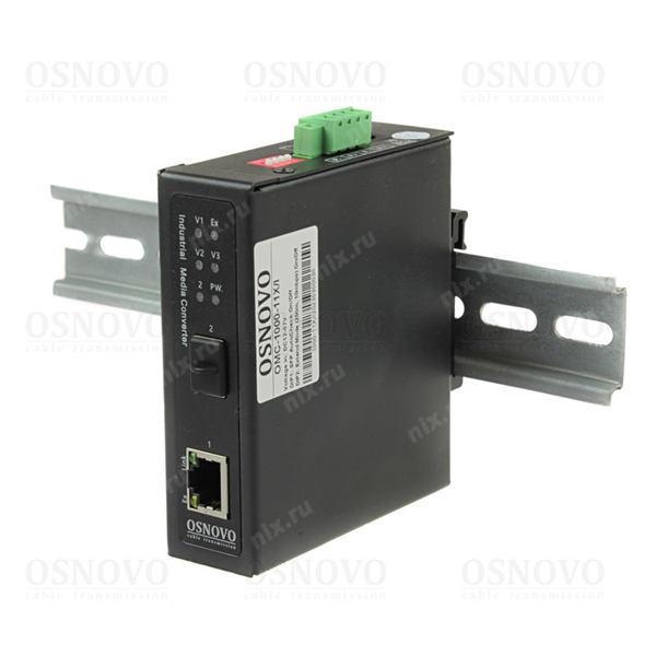 Конвертер OSNOVO OMC-1000-11X/I промышленный Gigabit Ethernet. Порты: 1xGE (10/100/1000Base-T), 1xGE SFP (1000Base-X)
