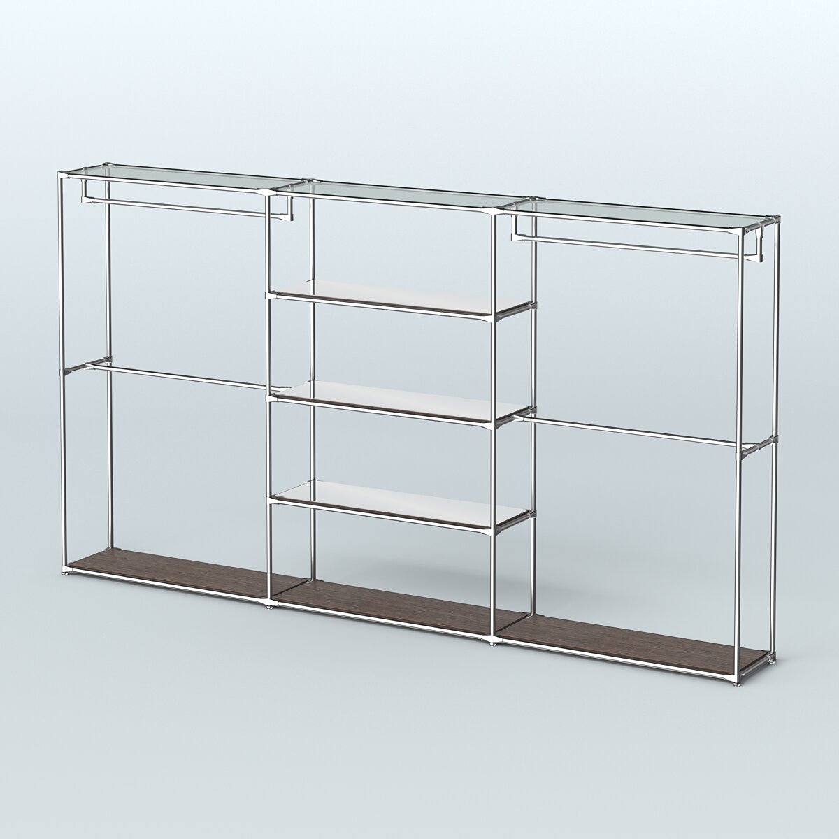 Торговая система хром без ДСП 3600 мм с зеркальными полками и поручнями №2, Дуб Венге