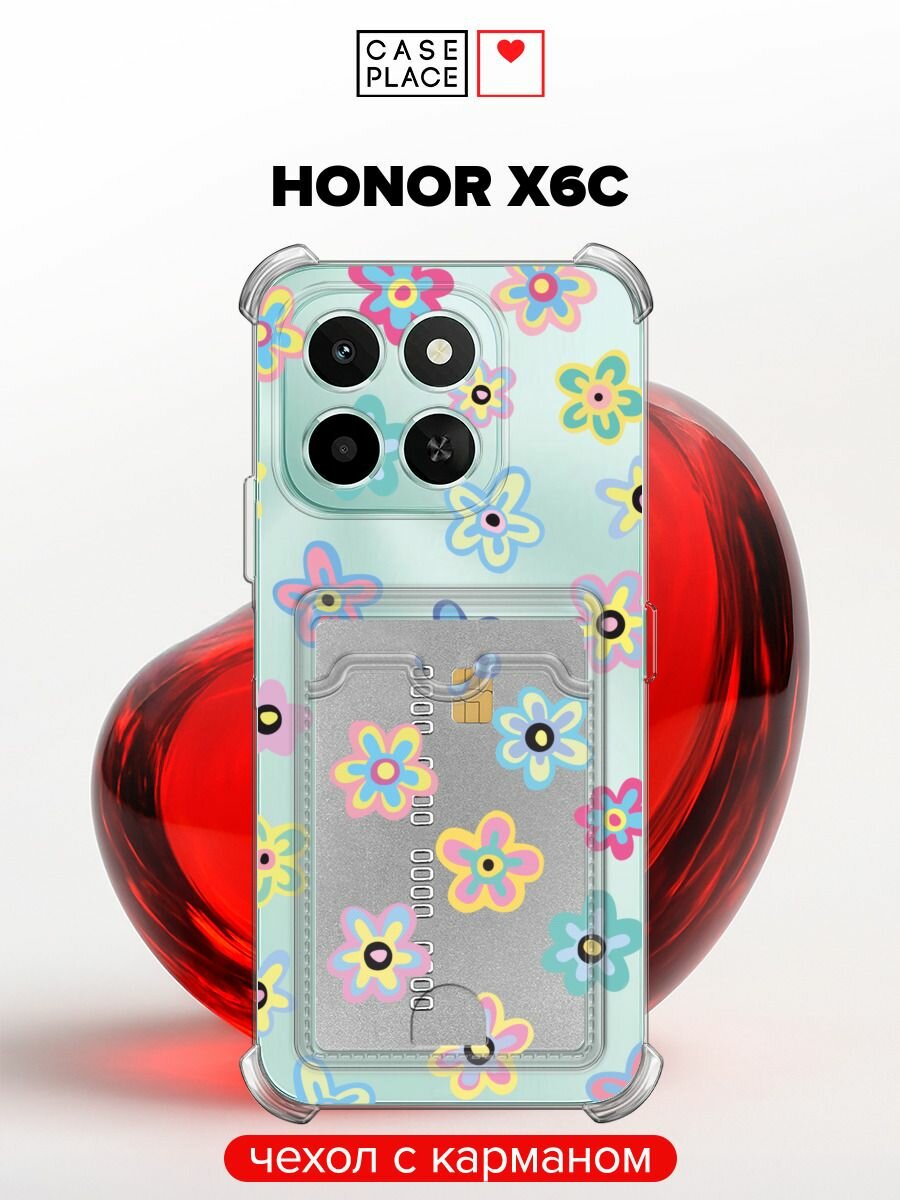 Чехол на Honor X6c (Хонор Х6с) с картой и принтом Летние цветочки