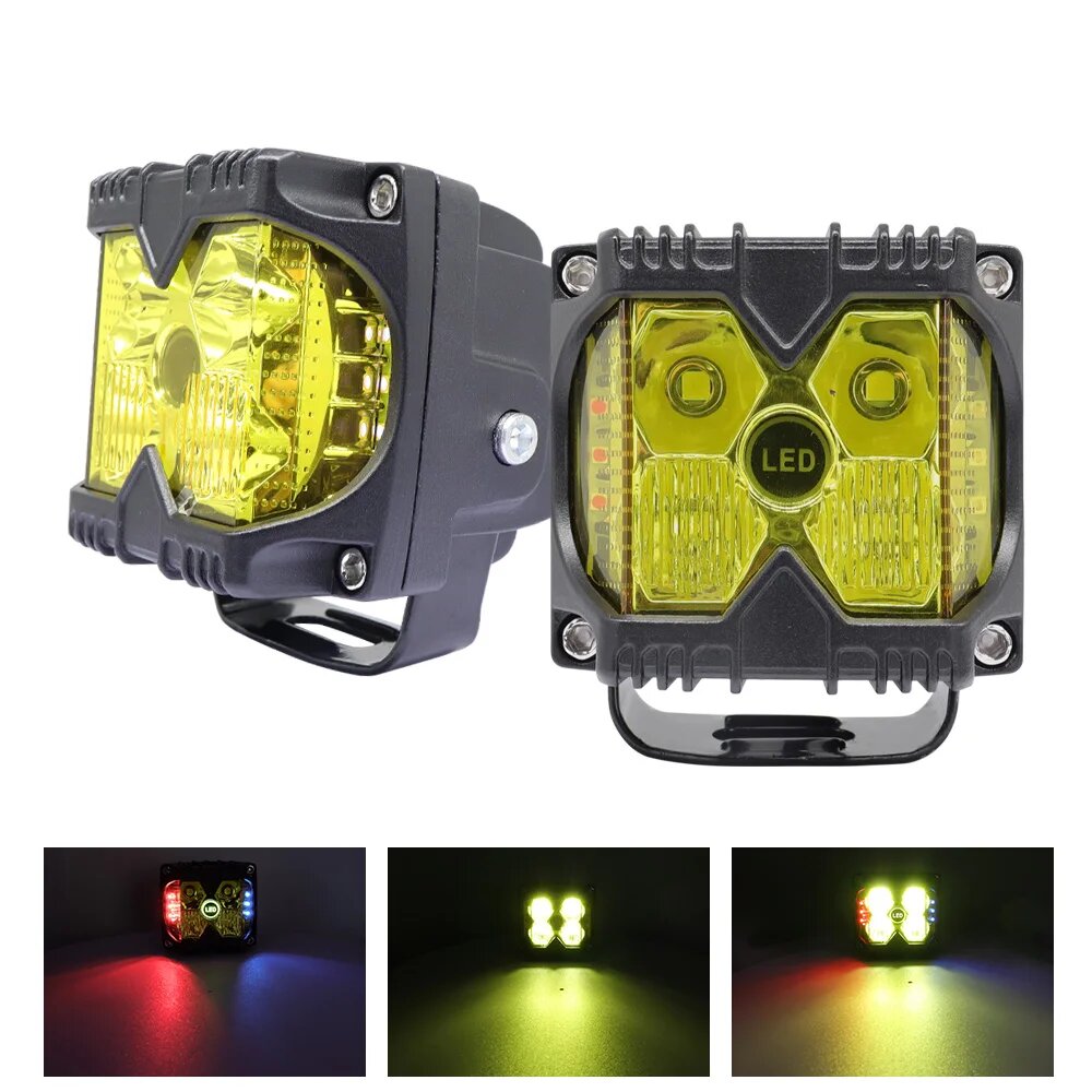 Светодиодные боковые фары со стробоскопом, двухсторонние янтарные DRL, точечные рабочие фары для грузовиков, квадроциклов, внедорожников, UTV 4x4 2pc-3inch-yellow