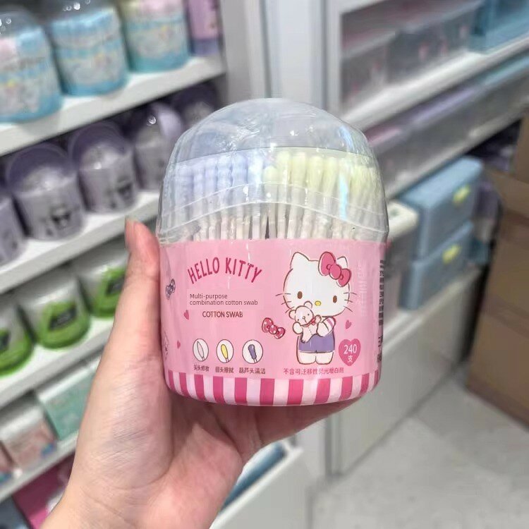 Ватные палочки MINISO Sanrio Hello Kitty с круглыми и заостренными наконечниками, 240 штук. Хелло Китти (240 штук)