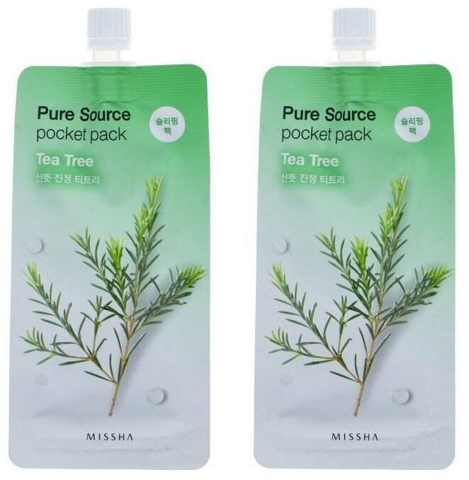 Маска кремовая ночная с экстрактом чайного дерева, Missha, Pure Source Pocket pack Tea Tree, 10 мл, 2 шт