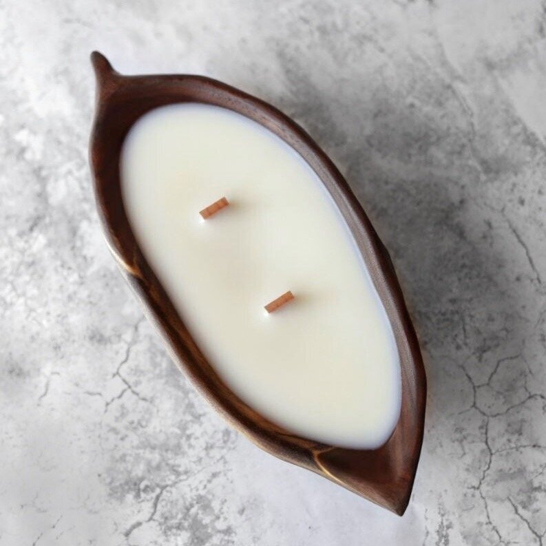 Свеча в дереве ручной работы Nature Cocoa, 25*11*5 см, 250мл