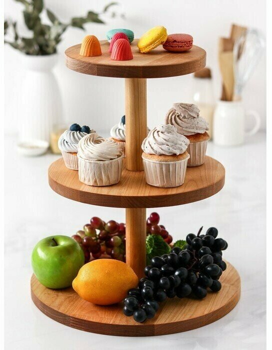 Подставка для пирожных и фруктов Adelica деревянная, диаметры 32, 26 и 20 см, высота 37 см, массив березы, пропитана маслом