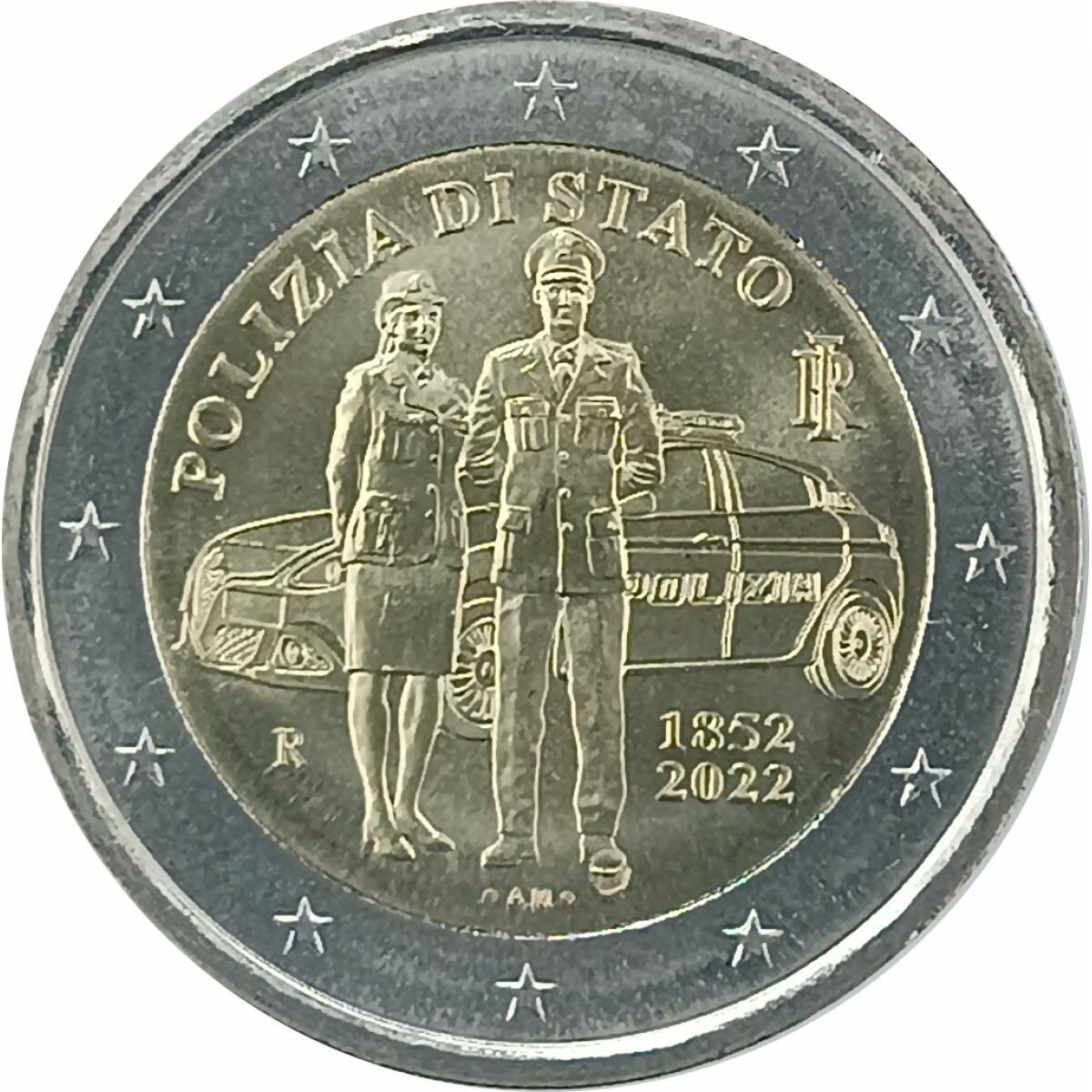 2 евро 2022 Италия 170 лет Итальянской национальной полиции UNC