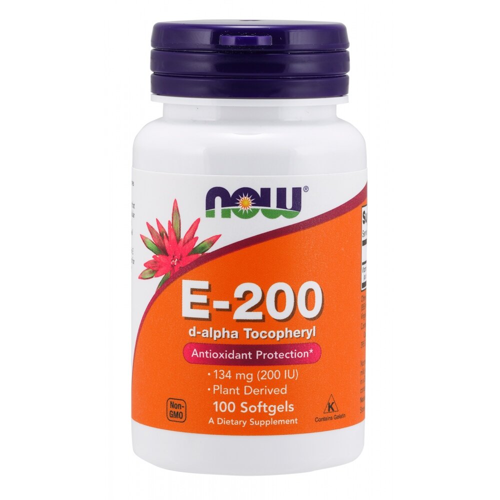 NOW E-200, D-Alpha Tocopheryl / 100 капсул гелевых