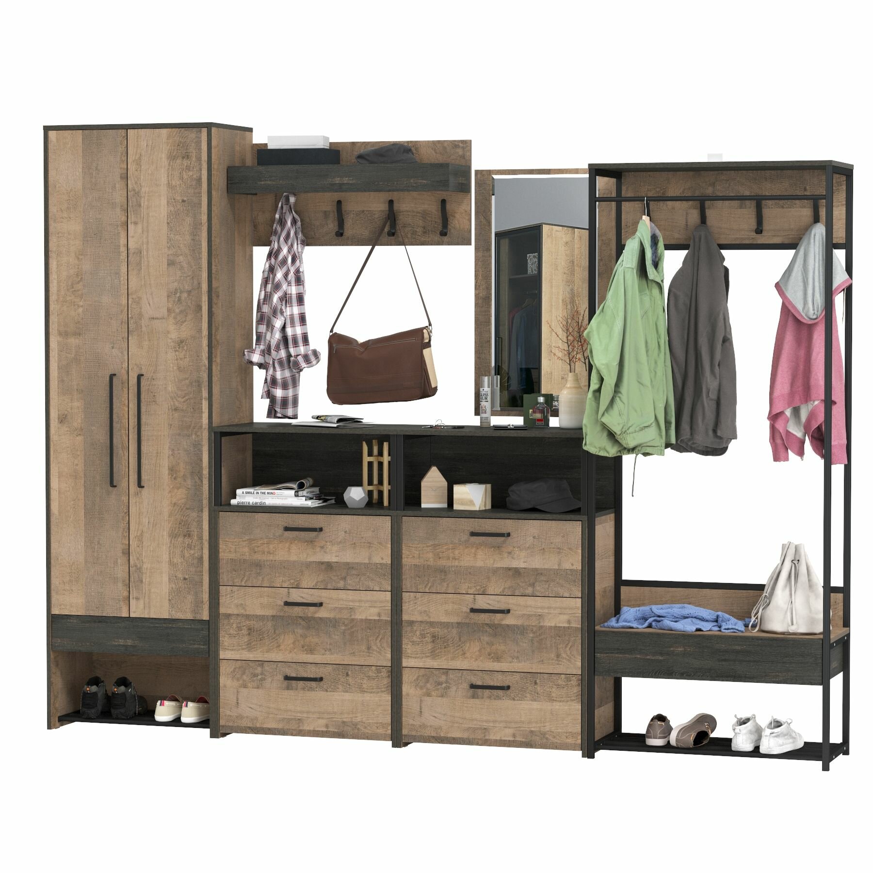 Прихожая для большой квартиры Трувор № 242, цвет дуб гранж песочный/интра, ШхГхВ 275,2х37х210 см, универсальная сборка