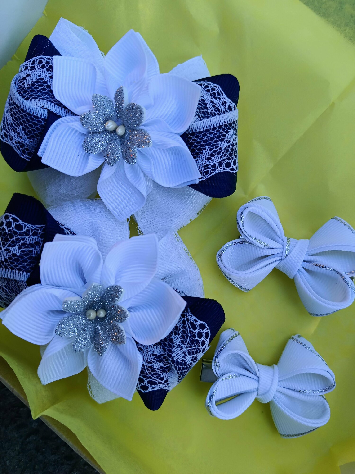 Школьные банты, синие бантики, для школы, белые бантика