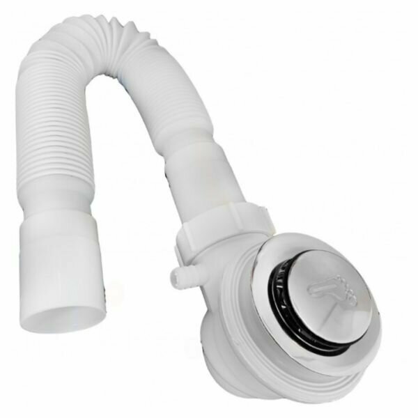 Слив сифон поддона душевой кабины, Click-Clack донный клапан, длинная гофра 870 мм с выпуском 40 мм. Сифон с возможностью подключения парогенератора