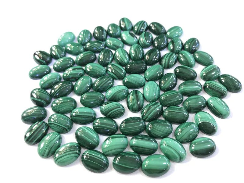 Натуральный малахит, овальный кабошон, бусины без отверстий, 10x14 мм