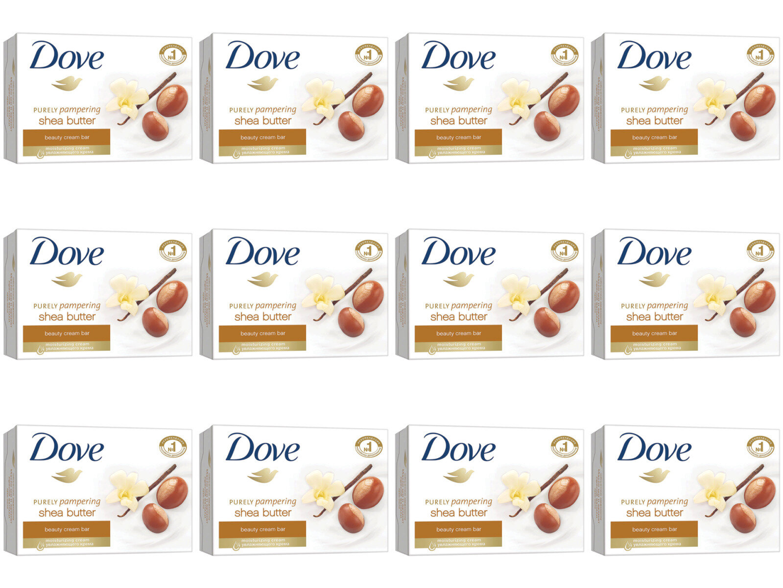 DOVE Крем-мыло твердое Объятия нежности масло ши и ваниль 100гр, 12 штук