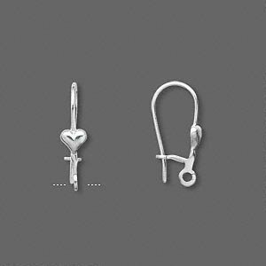 Швензы закрытые, 16мм, с сердечком, базовый материал - латунь, посеребренные, пара