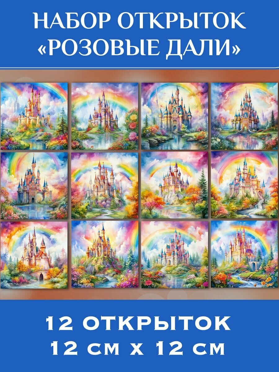 "Розовые дали" - набор из 12 открыток для посткроссинга