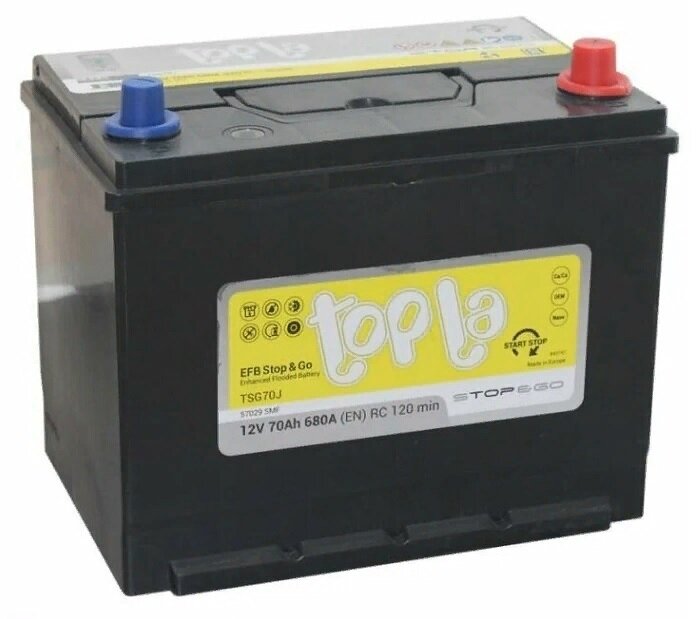 Аккумулятор автомобильный Topla EFB Stop&Go Asia 70 А/ч 680 А обр. пол. 112270 Азия авто (260x175x220) с бортиком
